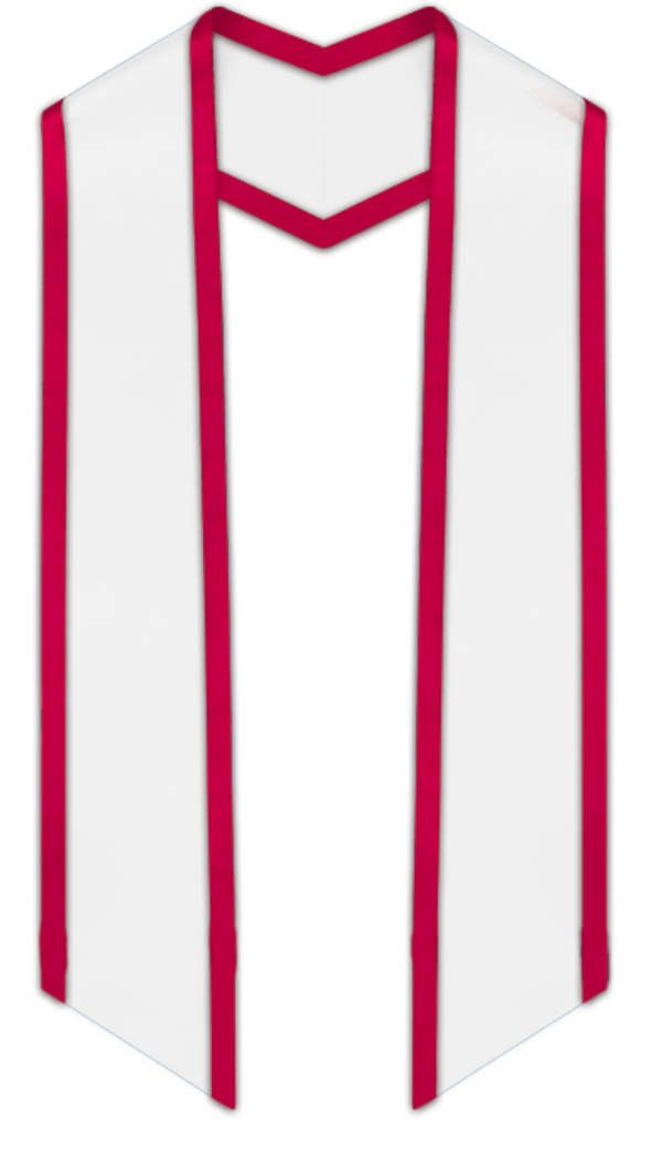 White Slanted Graduation Stole with Red Trim – Stoles.com